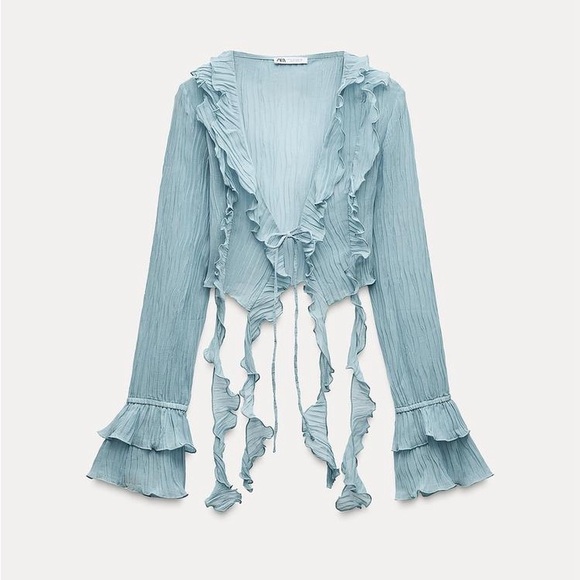 Zara | Tops | Zara Ruffle Pleated Top Light Blue | Poshmark